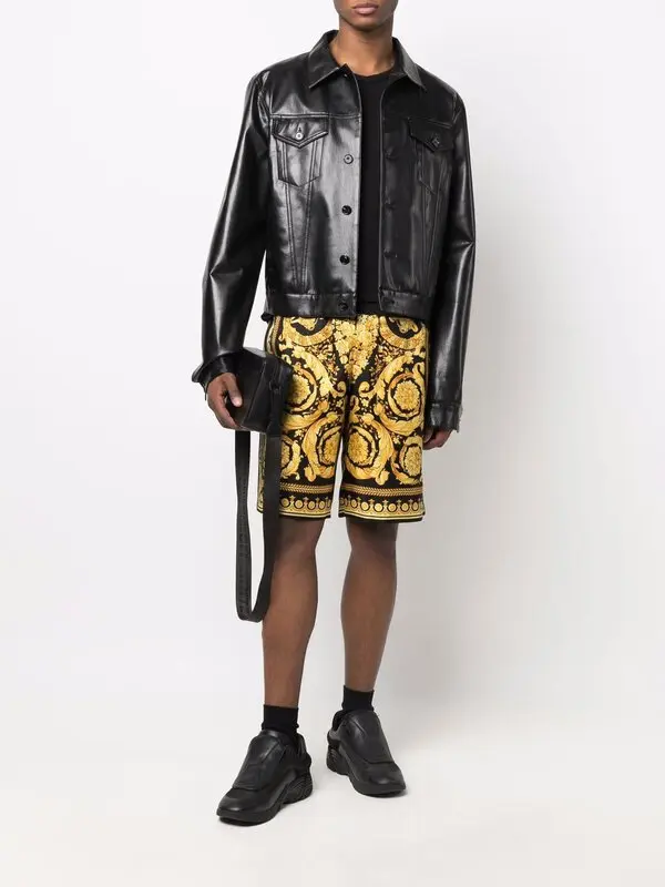 Versace Barocco-print Silk Shorts - Black