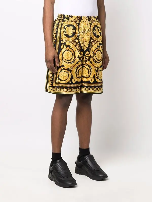 Versace Barocco-print Silk Shorts - Black