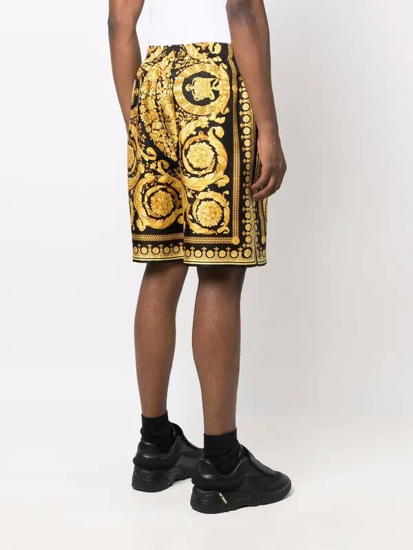 Versace Barocco-print Silk Shorts - Black