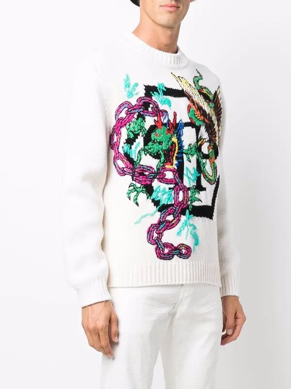 Philipp Plein Patterned Intarsia-knit Jumper - White