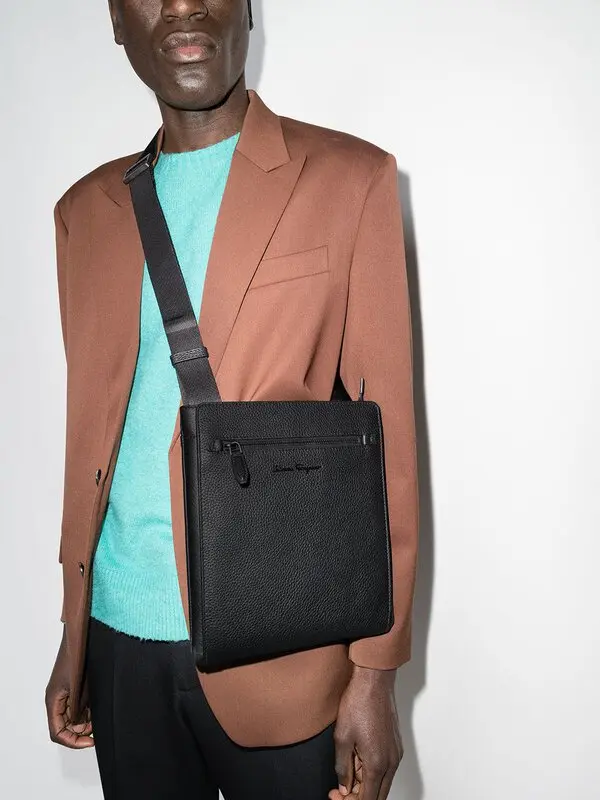 FERRAGAMO Rubberized Calf Leather Cross Body Messenger Bag
