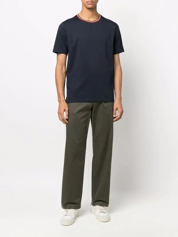 Paul Smith Stripe-trim Organic Cotton T-shirt - Blue