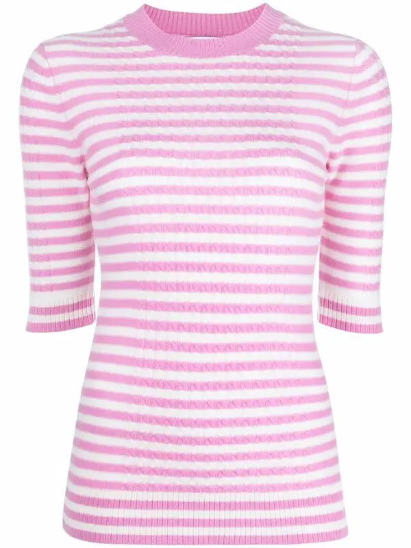 GANNI Striped Cashmere-wool Top - Pink