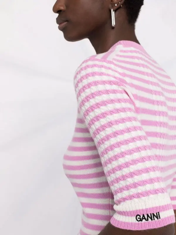 GANNI Striped Cashmere-wool Top