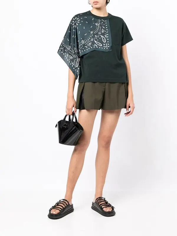 Sacai Bandana-Detail Cotton T-Shirt - Green | Editorialist