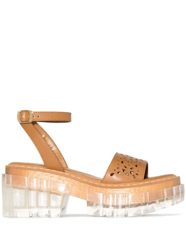 Stella McCartney Emilie Perforated-detail Platform Sandals - Brown