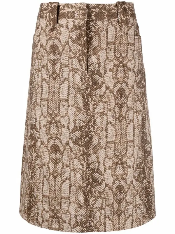 Alberta Ferretti Snake-print Stretch-cotton Skirt - Brown