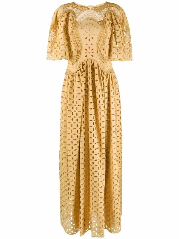 Alberta Ferretti Broderie Anglaise Floor-length Dress - Yellow