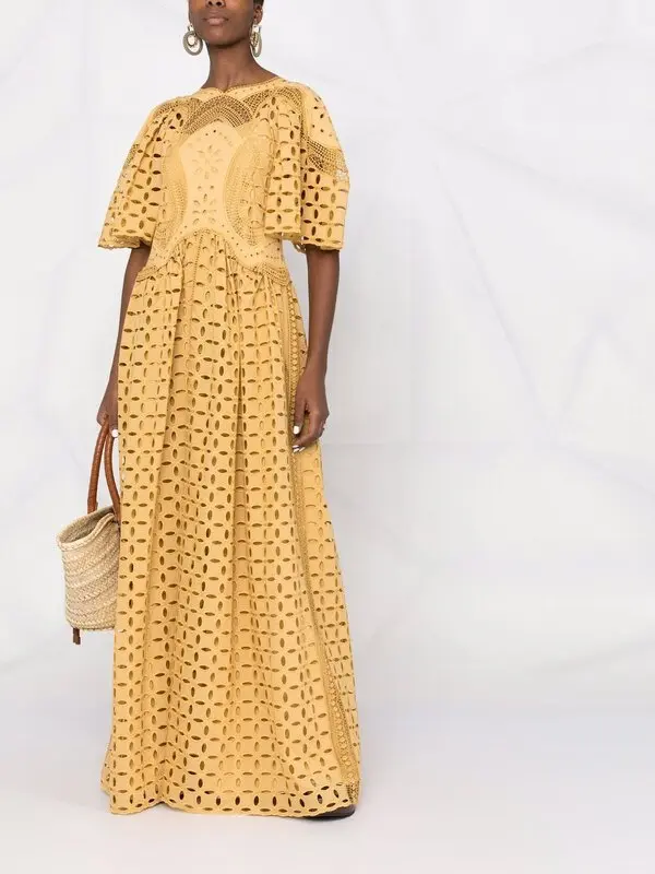 Alberta Ferretti Broderie Anglaise Floor-length Dress