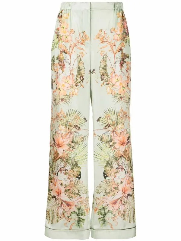 Alberta Ferretti Botanical-print Wide-leg Trousers