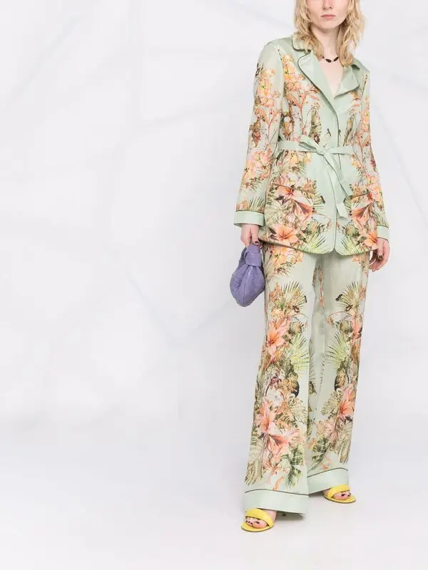 Alberta Ferretti Botanical-print Wide-leg Trousers