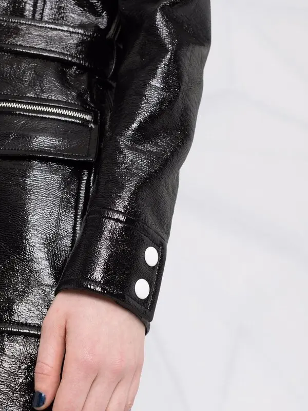 COURREGES Logo-print Lacquered-effect Trench Coat - Black