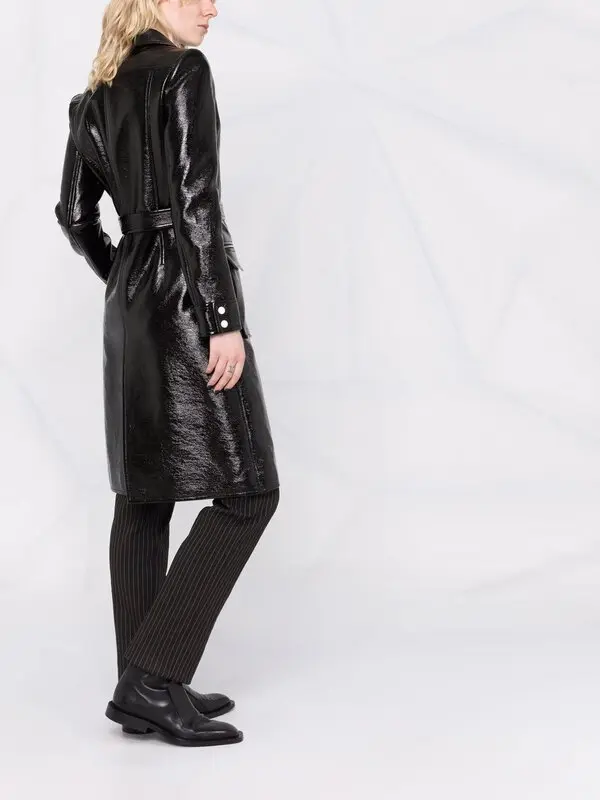 COURREGES Logo-print Lacquered-effect Trench Coat - Black