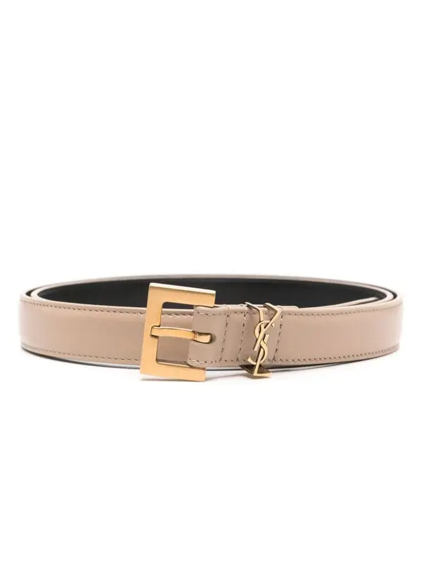 Saint Laurent Cassandre Leather Belt - Neutrals