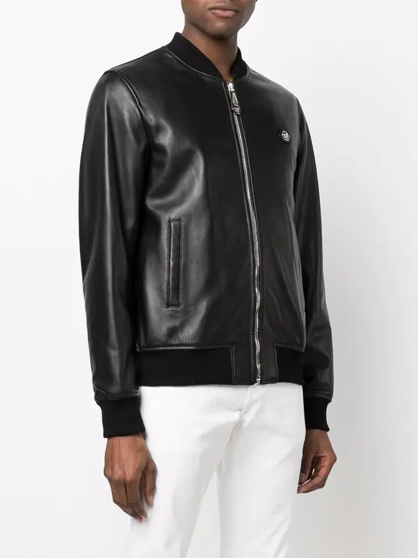 Philipp Plein Sheepskin Leather Bomber Jacket