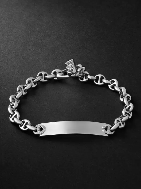 Hoorsenbuhs Open-link Monogram Sterling And Diamond Bracelet - Silver