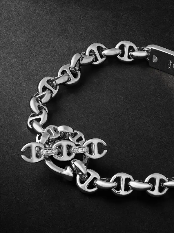 Hoorsenbuhs Open-link Monogram Sterling And Diamond Bracelet