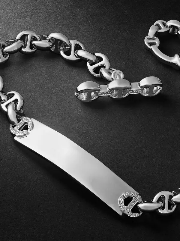 Hoorsenbuhs Open-link Monogram Sterling And Diamond Bracelet