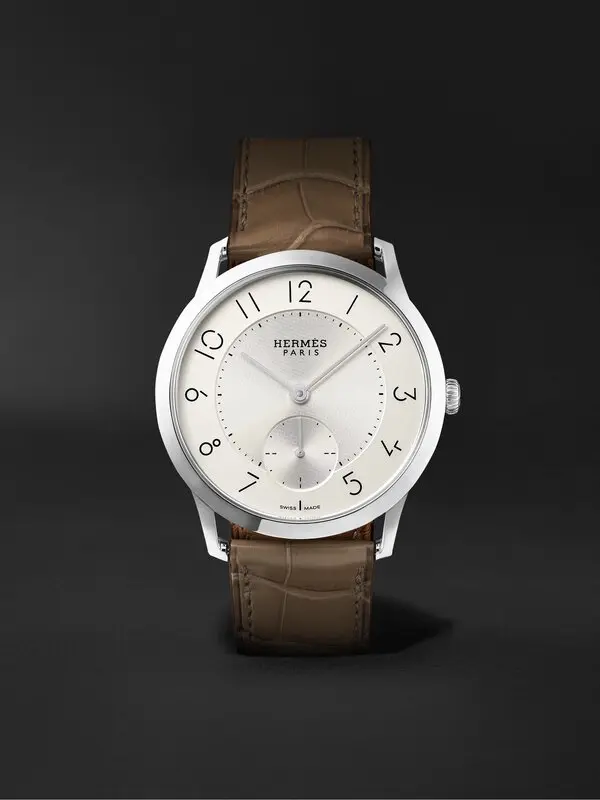 Hermès Slim D' Acier Automatic 39.5mm Stainless Steel And Alligator Watch - White