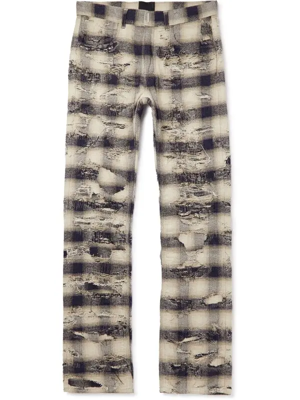 Givenchy Straight-leg Distressed Checked Jeans - Neutrals