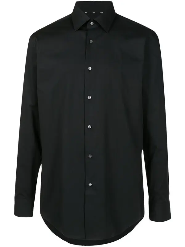BOSS Curved-hem Button-down Shirt - Black