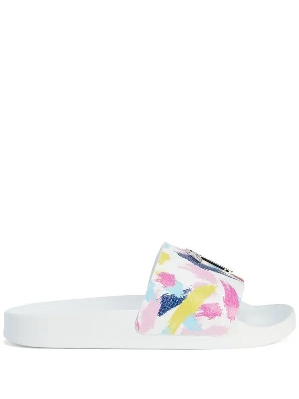 GIUSEPPE ZANOTTI Brett Brushstroke-print Slides - White