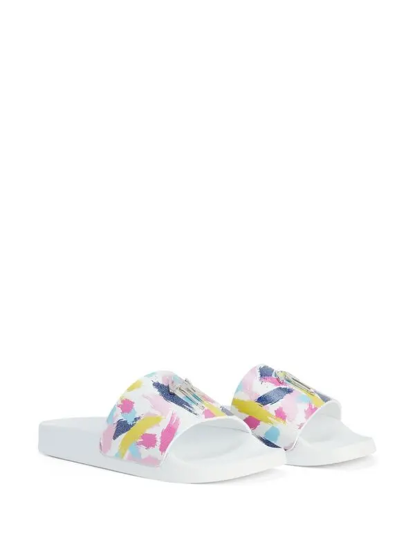 GIUSEPPE ZANOTTI Brett Brushstroke-print Slides - White