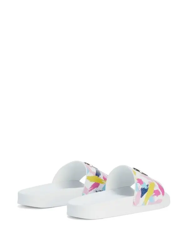 GIUSEPPE ZANOTTI Brett Brushstroke-print Slides - White