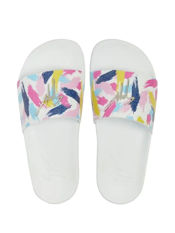 GIUSEPPE ZANOTTI Brett Brushstroke-print Slides - White