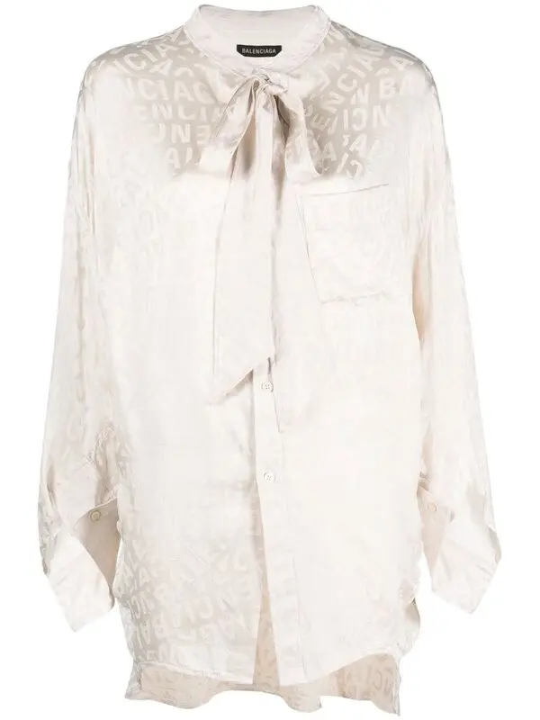 Balenciaga Logo Jacquard Twisted Swing Blouse