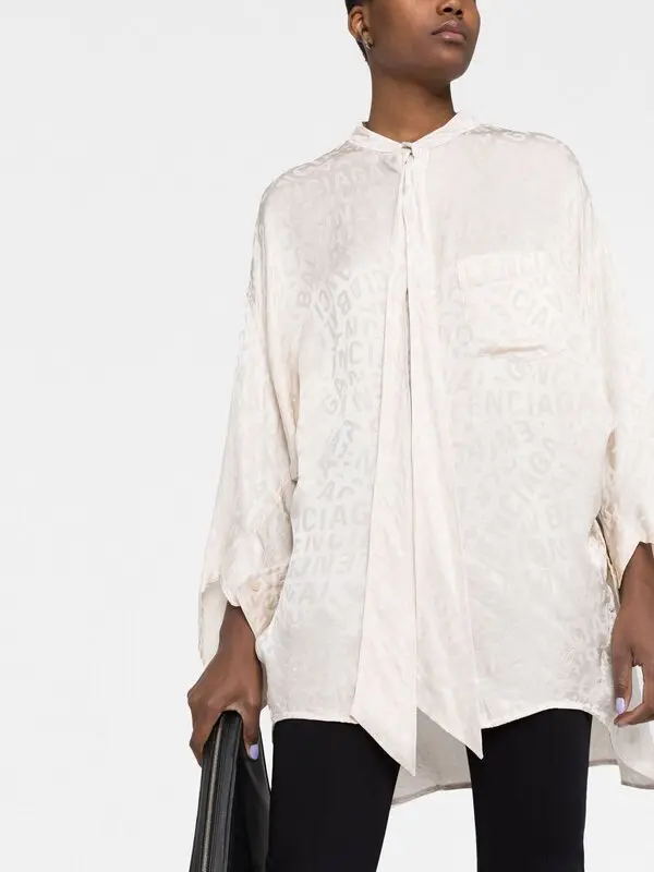 Balenciaga Logo Jacquard Twisted Swing Blouse