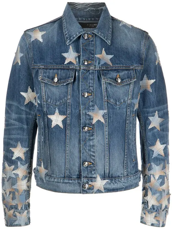 Amiri Printed Star Patch Denim Jacket - Blue