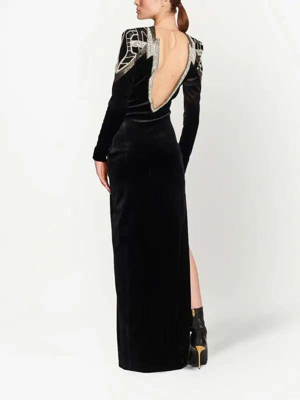 Balmain Sequin-embellished Open-back Gown