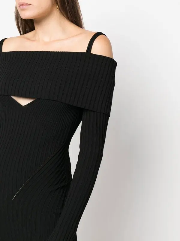 ANDREĀDAMO Off-shoulder Ribbed Knit Midi Dress - Black