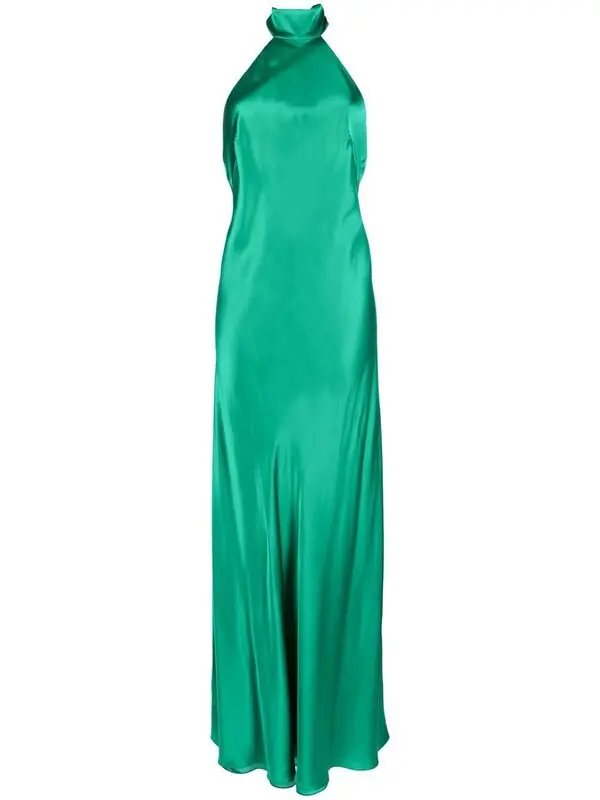 Michelle Mason Backless Halter-neck Tie Gown - Green