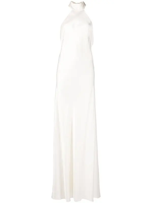 Michelle Mason Backless Halter-neck Gown - White