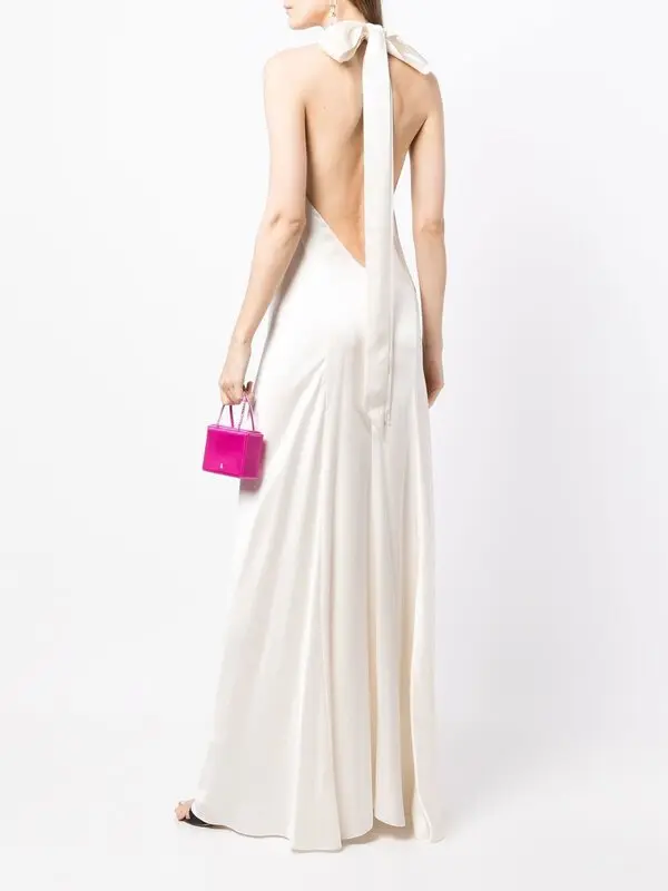 Michelle Mason Backless Halter-neck Gown - White