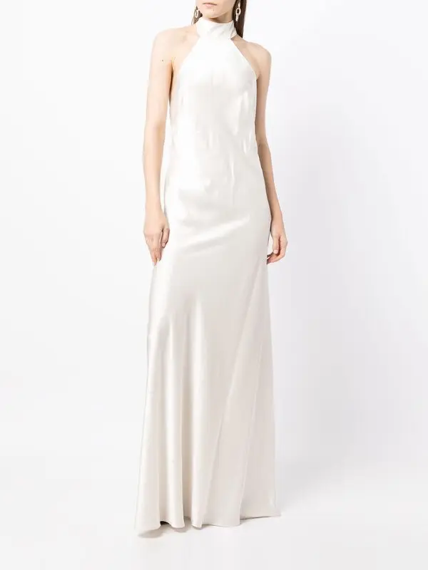 Michelle Mason Backless Halter-neck Gown - White