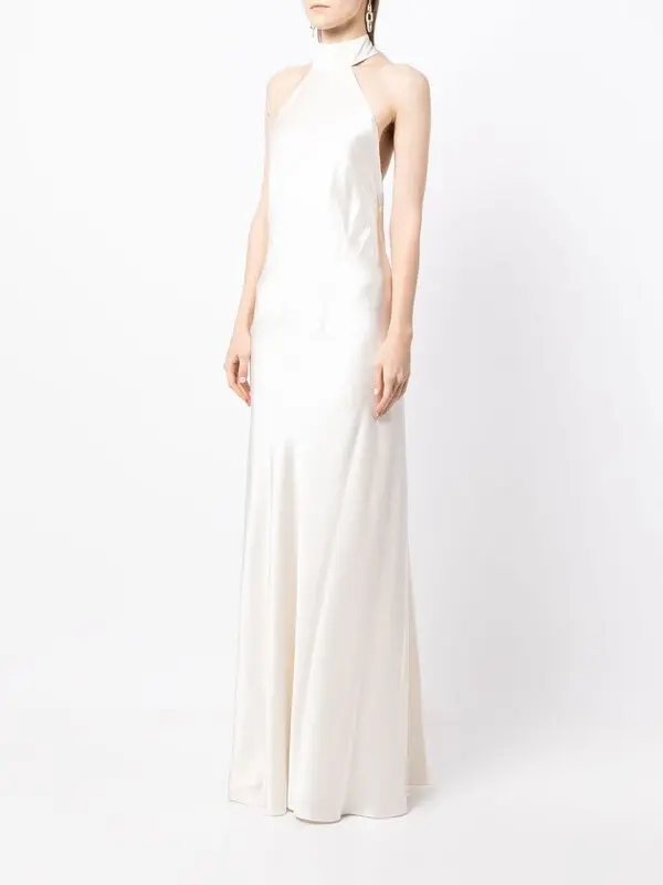 Michelle Mason Backless Halter-neck Gown - White