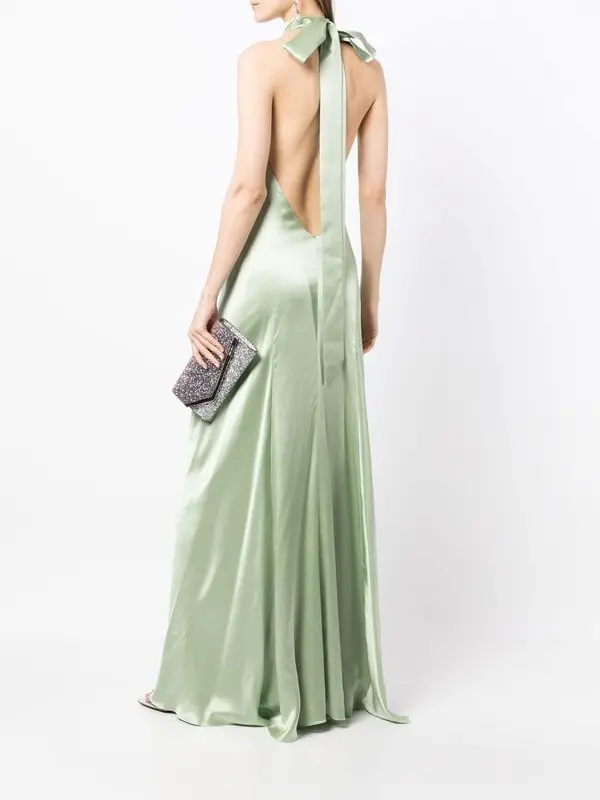 Michelle Mason Backless Halter-neck Tie Gown - Green