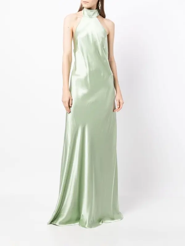 Michelle Mason Backless Halter-neck Tie Gown - Green