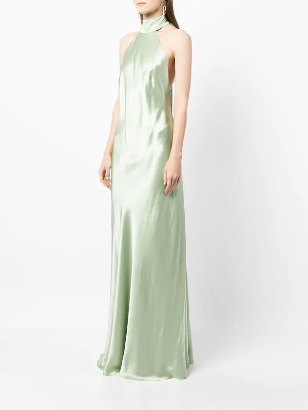 Michelle Mason Backless Halter-neck Tie Gown - Green