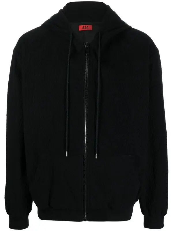 424 Textured Logo-embroidered Hoodie - Black