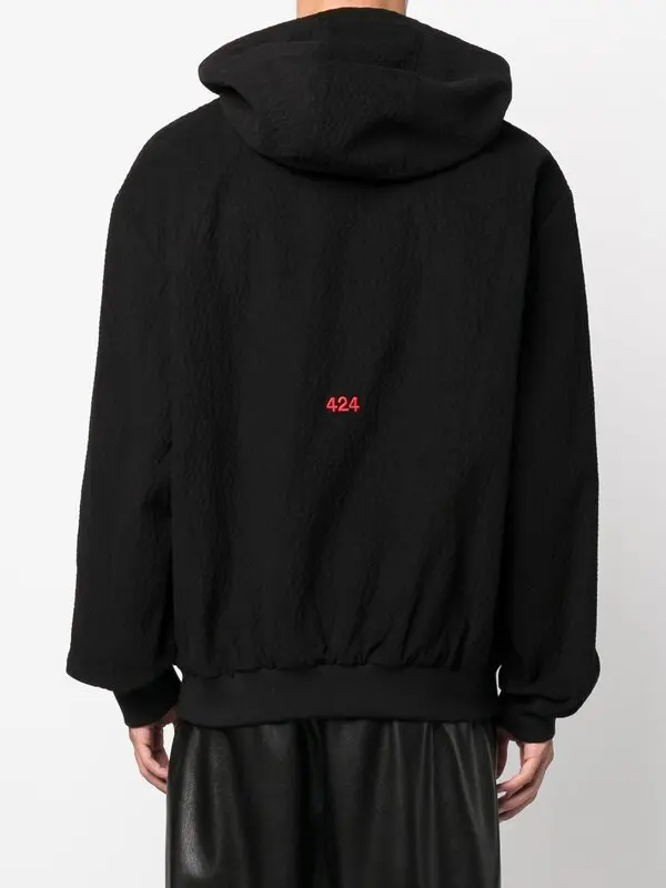 424 Textured Logo-embroidered Hoodie - Black