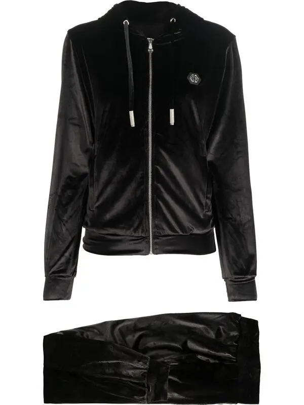 Philipp Plein Logo-patch Velvet-cotton Trousers - Black
