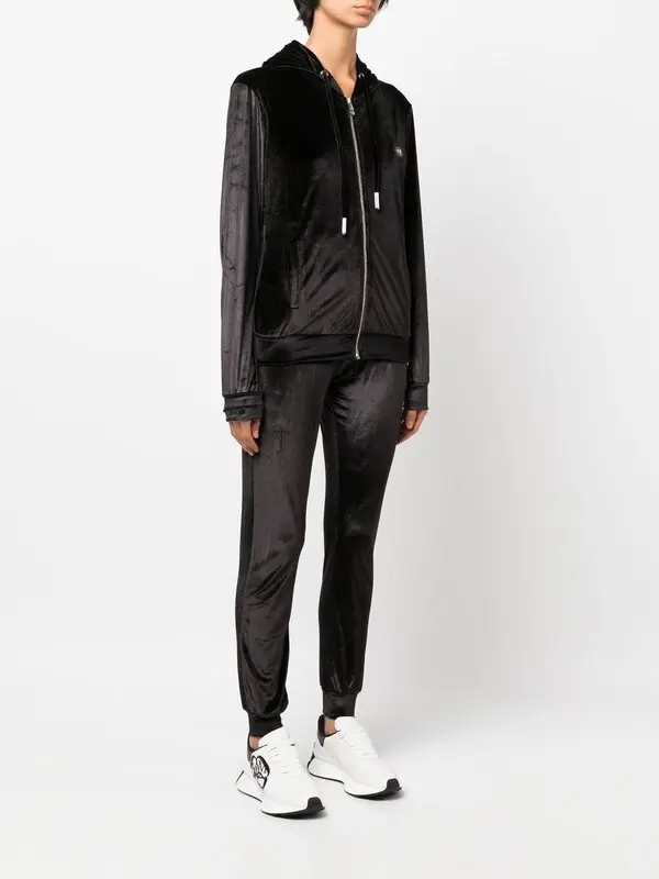 Philipp Plein Logo-patch Velvet-cotton Trousers - Black