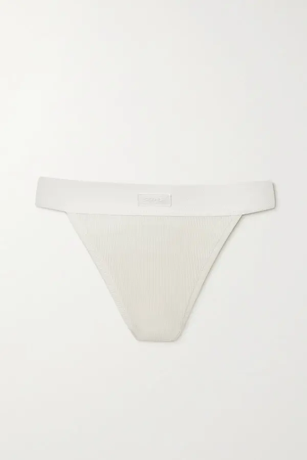 SKIMS Cotton Collection Ribbed Cotton-blend Jersey Thong - White