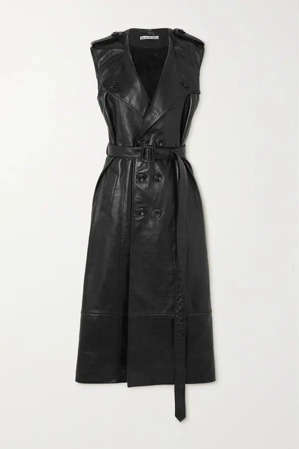 Acne Studios Double-breasted Belted Leather Coat
