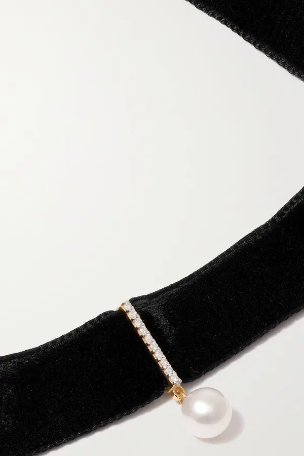 Mateo Lady Velvet Pearl And Diamond Choker