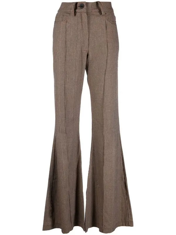 BARBARA BOLOGNA Checked Flared Trousers - Brown